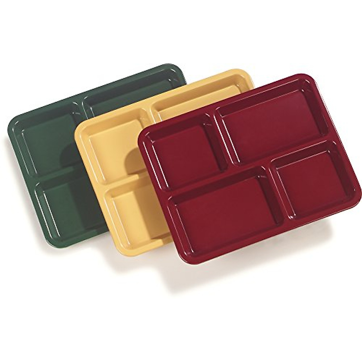 Carlisle FoodService Products Right Hand 4-Compartment Cafeteria / Fast Food Tray, 8.5" x 11", Forest Green