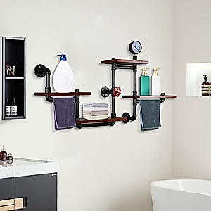 4 Tiers Industrial Pipe Shelving Wall Mounted,Rustic Wood Wall Shelf Storage Metal Floating Shelves Unit Bookshelf Hanging Wall Shelves for Farmhouse Kitchen Bar Bathroom Living Room Home Decor