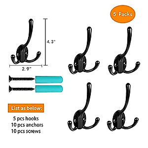 shelwe Wall Mounted Black Coat Hooks 5 Pack Heavy Duty Single Hook Decorative for Hanging Coats Backpack Towel Hat Robe Closet Bag Bathroom Kitchen Classroom