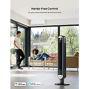 Dreo 42 Inch Smart Tower Fan, 90° Oscillating Fan, WiFi Alexa Fan, Voice Control & Nomad One S Alexa Fan, Quiet Tower Fan with Remote, 90°Oscillating Fan with Voice Control, Silver, 36inch(DR-HTF007S)