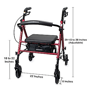 McKesson Lightweight Rollator - Walker with Wheels, Seat, Storage - Adjustable Height, 1 Count