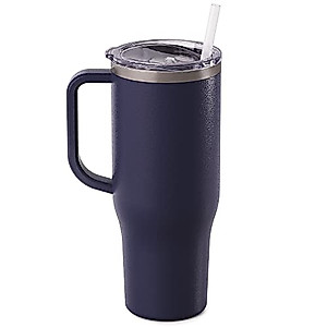 Maars Charger 40oz Insulated Travel Mug Tumbler with Handle | Double Wall Vacuum Sealed Stainless Steel Cup w/Straw and Lid, Midnight