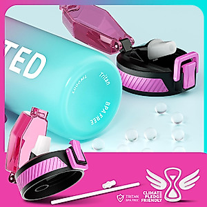 QLUR Water Bottle with Straw, 32 oz Motivational Water Bottles with Time Marker to Drink, Tritan BPA Free, 1L Sports Water Bottle with Carry Strap LeakProof for Women Gym Fitness Outdoor (1 Pack)