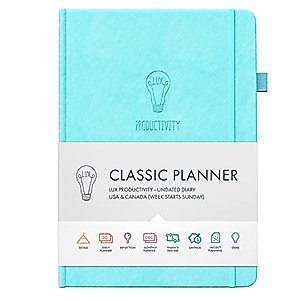 Daily Planner & hourly planner - Use this day planner to schedule your to do list - Undated 2024 weekly planner, habit tracker & organizer - LUX Productivity Classic Undated Planner (Sky Blue)