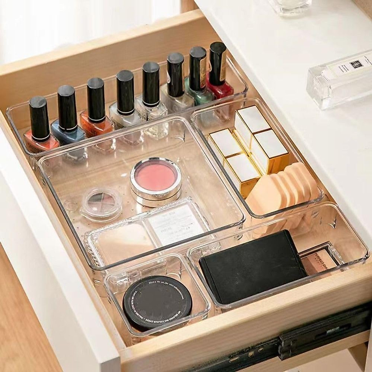1PCS Transparent Drawer Box,Cosmetic Closet Organizer Divider Drawer Storage Box Anti-Scratch Drawer Organizer(23x7.5x5.5cm)