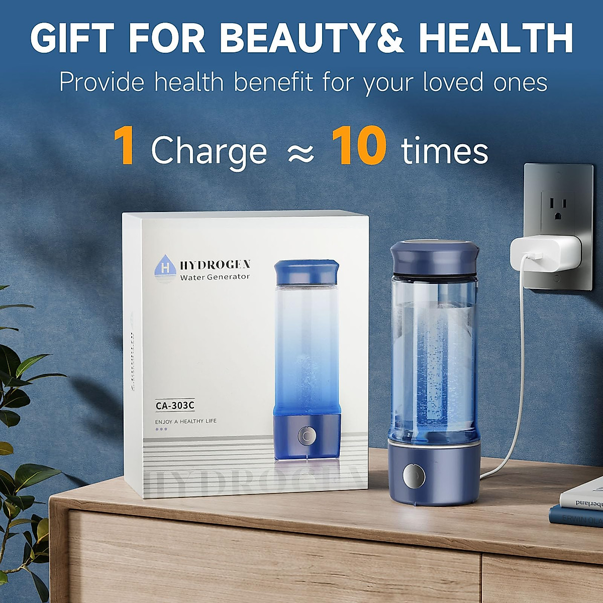 Hydrogen Water Bottle, 3 in 1 Hydrogen Water Bottle Generator, 2300 PPB Electrolysis Water Ionizer with SPE/PEM Technology, Hydrogen Water Machine for Women Men Office School Bike Running, CA-303C