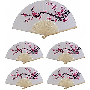 VANVENE 20 pcs Delicate Cherry Blossom Design Silk Folding Hand Fan Wedding Favors Gifts Japanese Party