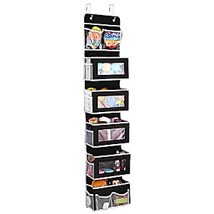 Meirenda Over the Door Hanging Organizer with 5 Large Clear Window Nursery Closet Baby Wall Mount Hanging Door Organizer Storage for Bedroom, Bathroom, Kitchen, Closet and Dorm with 19 Pockets (Black)