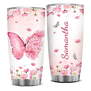 Wassmin Butterfly Gifts for Women Personalized Butterfly Tumbler Stainless Steel 20oz 30oz Coffee Travel Cup Custom Gifts forWoman Girls Friend Spirit Animal Lovers Birthday Christmas