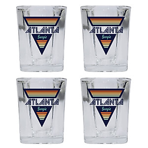 R and R Imports Atlanta Georgia 2 Ounce Square Base Liquor Shot Glass Retro Design 4-Pack