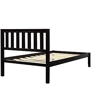 TARTOP Twin Bed Frame with Headboard and Wood Slat Support, Solid Wood Platform Bed Frame for Kids, Espresso