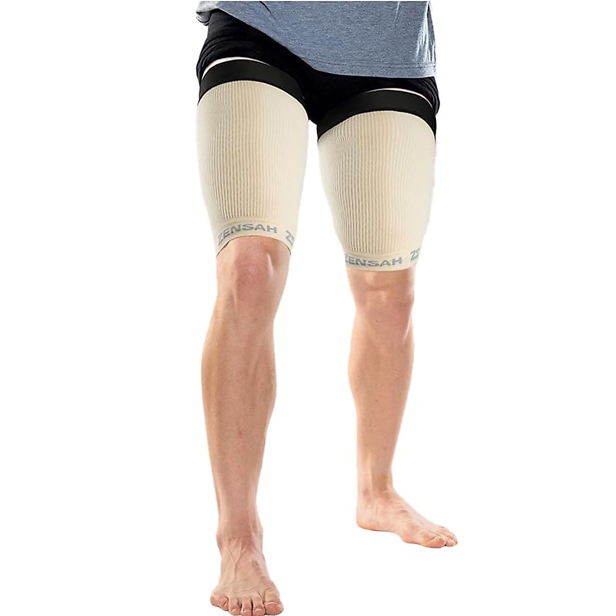 Zensah Thigh Compression Sleeve – Hamstring Support, Quad Wrap for Men and Women - Great for Running, Sports, Groin Pulls (Medium, Beige)