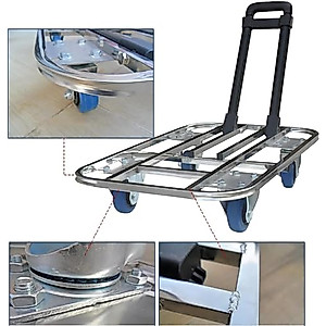 ELEFOCUS Flatbed Hand Cart Square Tube Hollow Out Platform Cart with Telescopic Lever Lightweight (Size:60 * 40-4in Wheels)