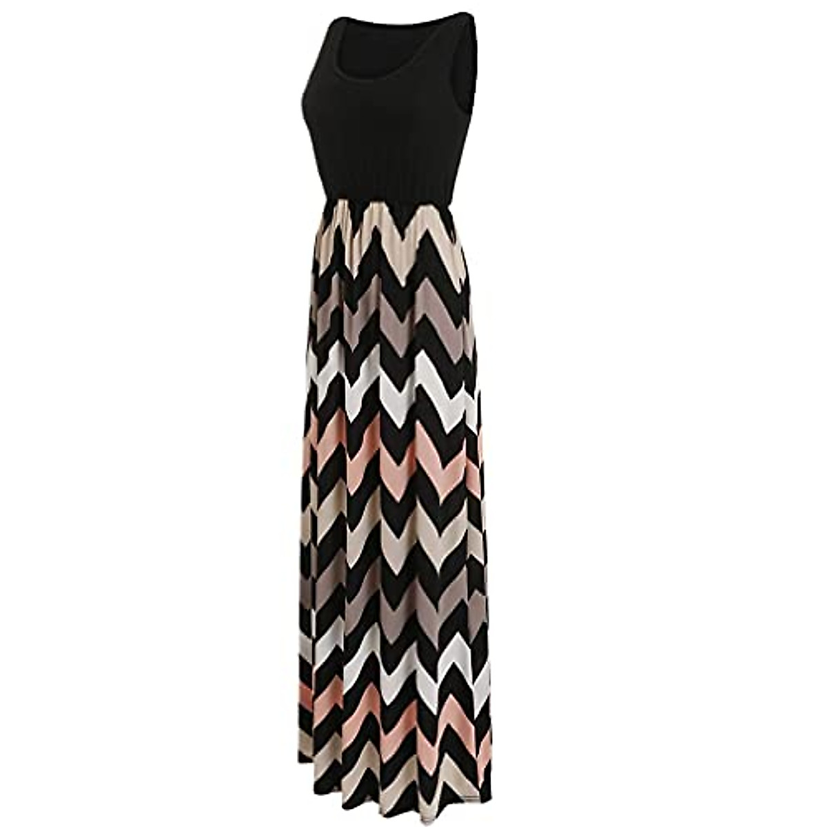 Sherosa Womens Plus Size Empire Waist Chevron Zigzag Floor Length Maxi Dress (XL, Black)