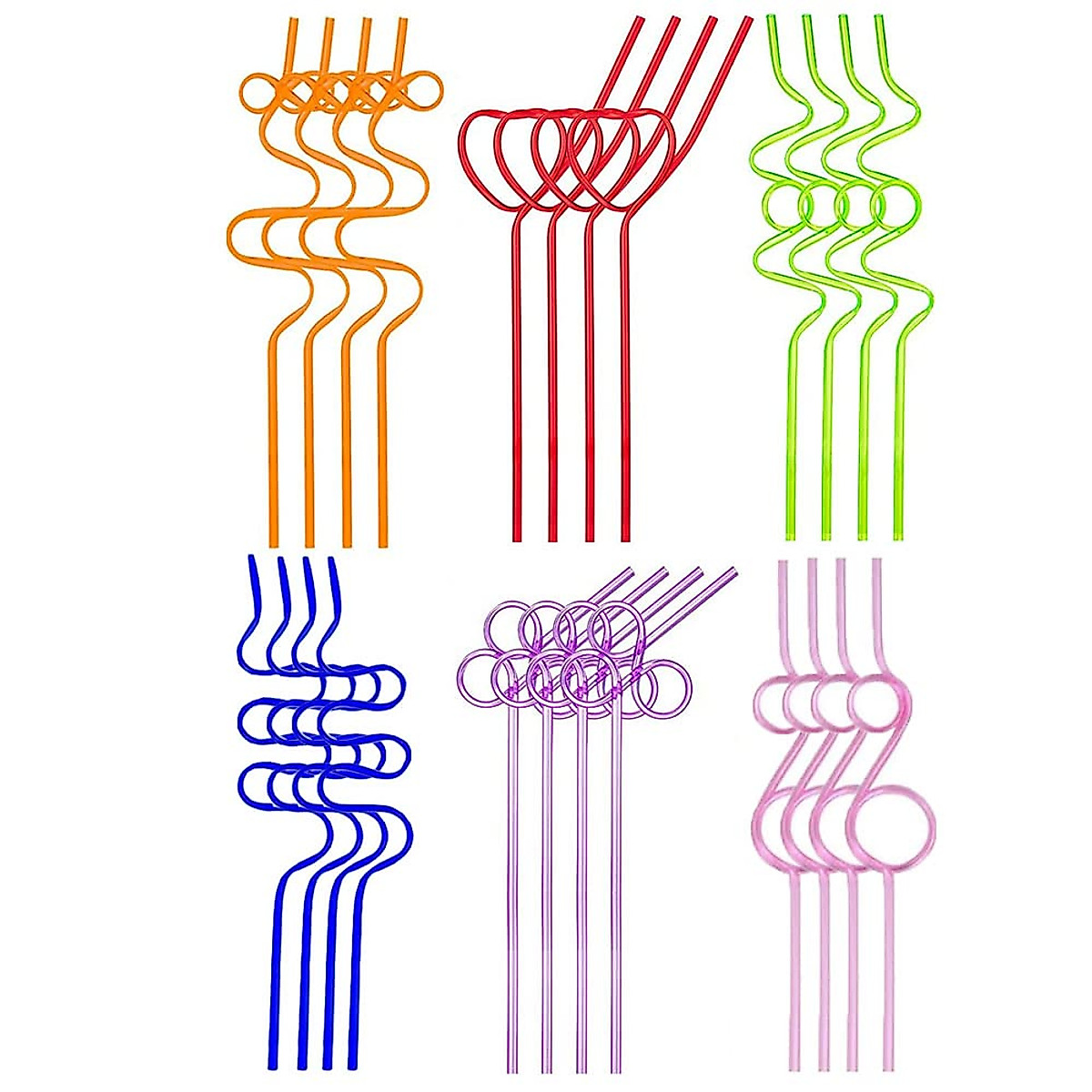 Crazy Silly Reusable Straws Plastic Drinking Straws Colorful Fun Bendy Varied Twists Straws Loop Curly Swirly Straw for Kids Adults School Prizes Easter Basket Stuffer Birthday Party Favors Supplies