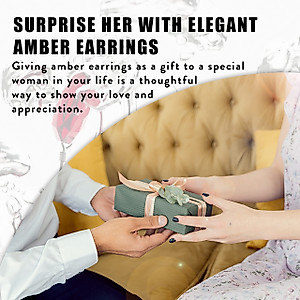 Amber by Mazukna - Red Amber Drop Earrings for Women - Statement Gemstone Jewelry, Gold Plated Sterling Silver Leverback, Dangle Semi Precious Stone Ladies Earrings, Elegant Gift for Her