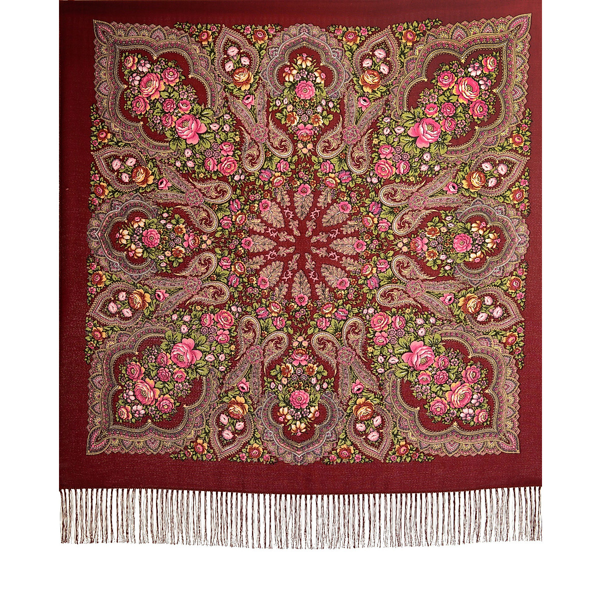 LissKiss Burgundy Plyaski Slavonic Russian Folk Style Shawl - Scarf