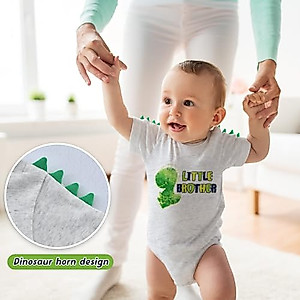 WAWSAM Little Brother Saurus Bodysuit Baby Boys’ Dinosaur Newborn Romper Gift (Light Grey, 0-3 Months)