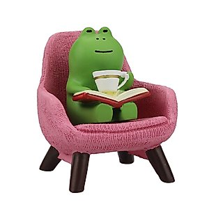 Refintural Miniature Frog Figurines - Funny Frog Sculpture for Shelf, Desk Decoration - Frog Desk Accessories - Perfect Cute Frog Gift for Frog Lovers(Pink Sofa)