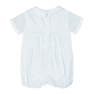 Petit Ami Baby Boys' Romper with Smocking and Faggoting, 12 Months, Blue