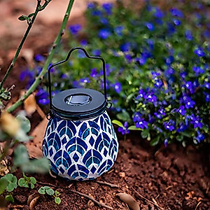 Afirst Mosaic Solar Lanterns - Glass Hanging Lights Hollow Out Waterproof Outdoor Decorative for Garden, Patio, Holiday Party Outdoor Decoration, 1 Pack