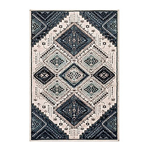SUPERIOR Poway Collection Indoor Large Area Rug, Geometric Diamonds, Home Decor Perfect for Dining Room, Living, Bedroom, Entryway, Kitchen, Dorm, Office, Jute Backing, 5' x 8', White-Navy