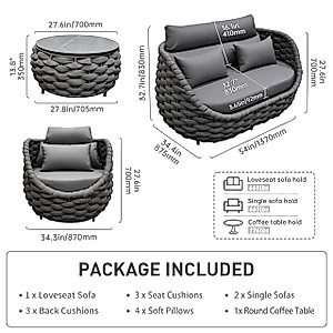 Vmopu Patio Sofa Set for Outdoor and Indoor Use All-Weather Textilene 4 Pieces Conversation Set, Sectional Sofa and Coffee Table Aluminum Frame Garden Furniture, Dark Gray