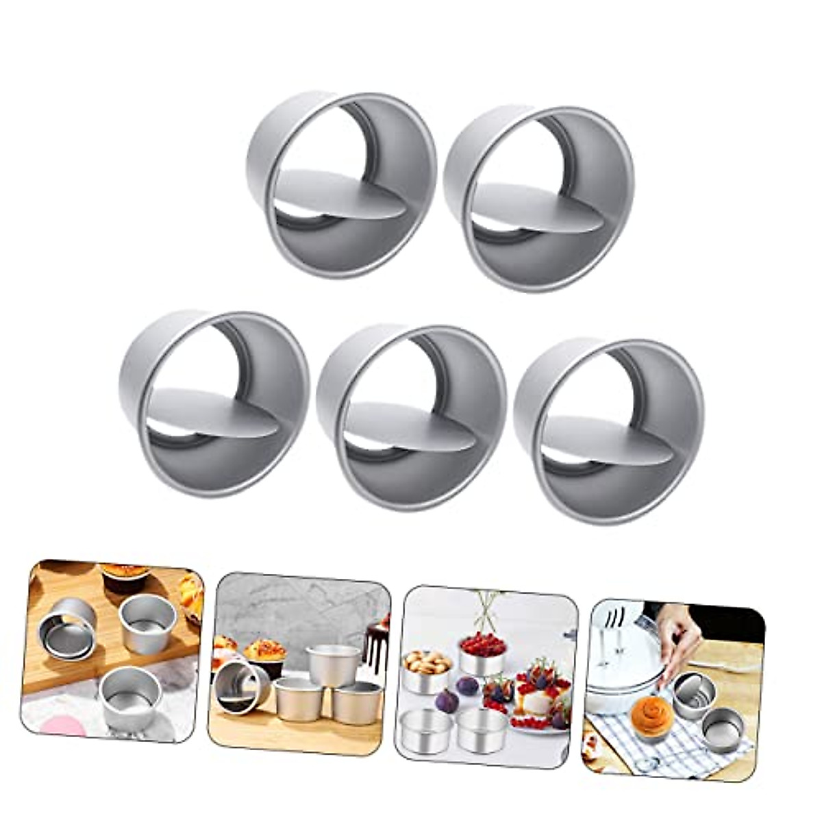 EXQUIMEUBLE 5pcs Live Cake Mold Mini Cake Pan Angel Food Cake Angel Food Cake Pan Cheesecakes Baking Tray Chiffon Tube Pan Bread Pan Aluminum Alloy Silver 4 Inch Cake Tin Small Round Cake Pan
