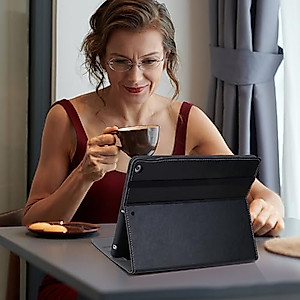 HFcoupe 10.2 Case for iPad 9th Generation 2021 / 8th Gen 2020 / 7th Gen 2019, Multiple Angles Viewing Leather Folio Protective Cover with Pencil Holder and Pocket Auto Sleep/Wake -Black