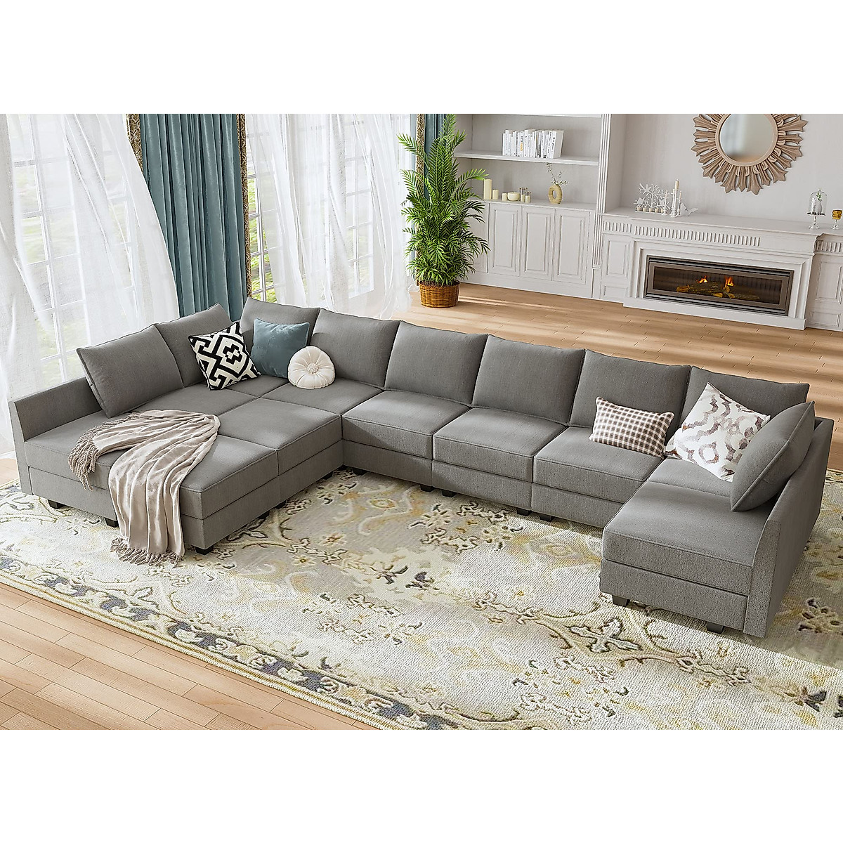 HONBAY Convertible U Shaped Modular Sofa with Chaise Modular Sectional Couch with Storage, Oversized Modular Sofa Sectional Couch for Large Living Room,Grey