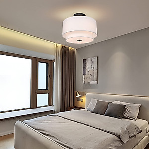 Modern Flush Mount Ceiling Light Fixture - Easric Light Fixtures Ceiling Mount Hallway Light Fixtures Ceiling with White 2-Layer Fabric Shade Drum Ceiling Lights for Bedroom,Living Room,Kitchen,Foyer