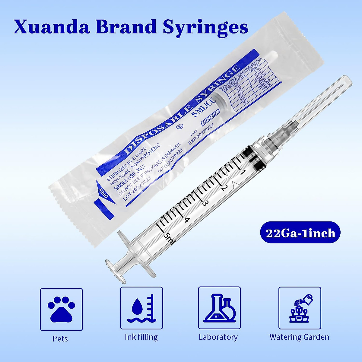 Xuanda 50Pack 5ml Syringe Individual Package Suitable for Industrial, Scientific, Measuring, Watering, Pet Feeding, Glue Applicator