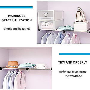 Hershii Expandable Closet Tension Shelf Rod Adjustable Metal Storage Rack Cabinet Organizer DIY Divider Separator Shelves for Wardrobe Cupboard Kitchen Bathroom, Black, 15.75-23.62inches