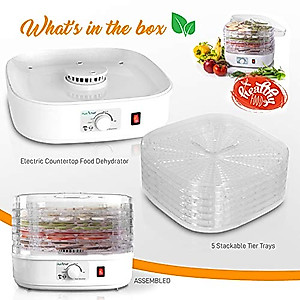NutriChef Food Dehydrator Machine - Professional Electric Multi-Tier Food Preserver, Meat or Beef Jerky Maker, Fruit & Vegetable Dryer with 5 Stackable Trays, High-Heat Circulation - PKFD06