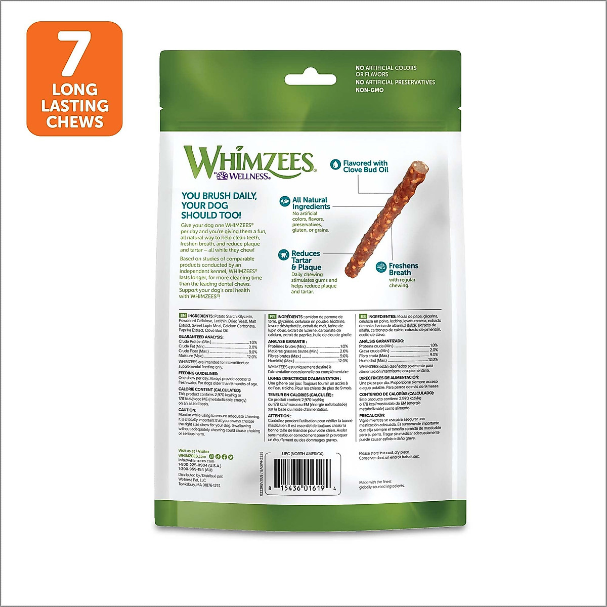 Whimzees Brushzees Dental Chews for Dogs (Large) and Veggie Sausage Dental Chews for Dogs (Large)