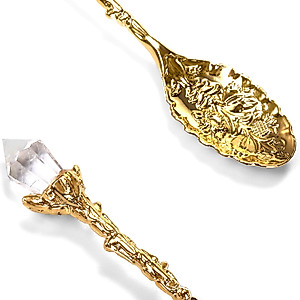 Covzoe 16 Pieces Retro Spoon, Crystal Alloy Coffee Spoons, Vintage Carved Decorative Gold Dessert Spoons for Cafe Bar, Tableware Home Office Party Supplies