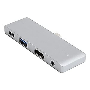 USB C Hub, 4in 1 Type C Hub Docking Station Type‑C to HD Multimedia Interface+Audio3.5+USB3.0+USB-C Adapter with Aluminium Alloy Material for Laptop, PC, Computer, Mobile HDD, Flash Drive