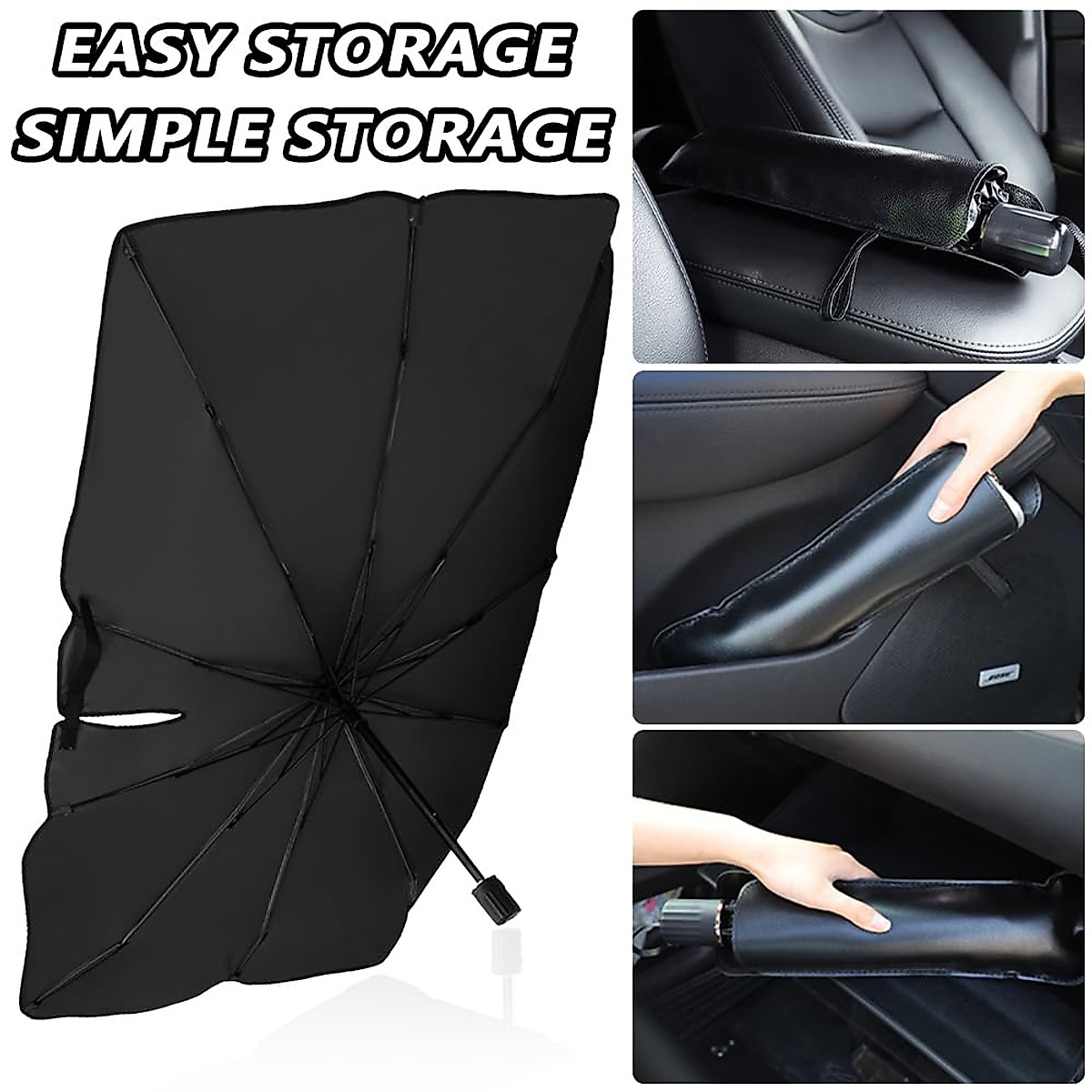 IHOTDER Cool Windshield Sun Shade Umbrella - New Titanium Silver Reflector Blocks 99% of UV Through Automotive Glass - Summer Car Essential Windshield Cover with Opening Design, 55.12*30.7*0.3inch