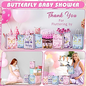 Outus 24 Pcs Butterfly Party Favors Bags Purple Blue Butterfly Gift Goodie Bags Butterfly Paper Bags Pink Butterfly Thank You Candy Treat Bags with Handles for Butterfly Birthday Party Decor Supplies