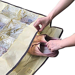 Shonpy 2pcs Men/Woman 12 Cells See Through Underbed shoes and boots Storage Bag Organizer with PVC window (2) (beige)