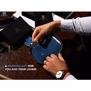 KENARK Luxury KW6M PLUS Watch Case Travel Watch Case for 3 Watches - Watch Roll for Anti-scratching - Luxury Watch Box - Watch Storage Roll (Blue Pouch)