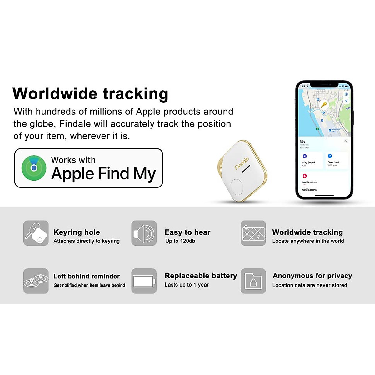 Findale Smart GPS Tracker- Find anything in a click of a button - Compatible with "Find My" IoS App