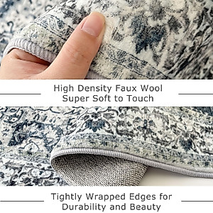 KOZYFLY Small Area Rug 2x3 Ft Rugs for Entryway Washable Boho Entry Rug Non Slip Door Mat Indoor Entrance Grey Faux Wool Vintage Printed Kitchen Rug Throw Rugs for Entrance Kitchen Bathroom