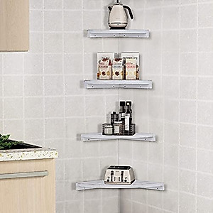 WGFKVAS Corner Shelf Wall Mounted Set of 4, White Corner Shelves, Floating Corner Bookcase, Wall Storage Shelves for Wall Decor Living Room, Bedroom, Bathroom, Rustic, Solid Wood