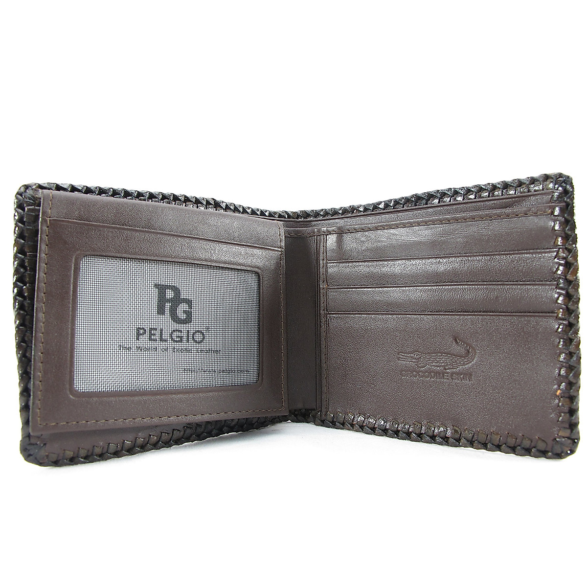 Pelgio Genuine Crocodile Alligator Backbone Skin Handmade Bifold Wallet (Chocolate Brown)