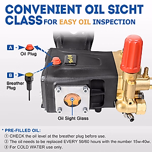 TOOLCY Pressure Washer Pump Max 4200 PSI 4.2 GPM, 1" Shaft Horizontal Gas Power Washer Pump Replacement, Direct Drive Triplex Plunger Pump, Compatible with Honda Simpson, DeWalt and More, 5 Nozzles