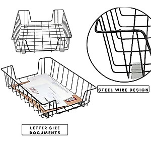 1InTheOffice Letter Tray, Paper Basket for Desk, Paper Trays , Front Load, Black Steel, 2 Pack