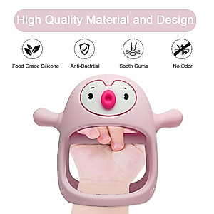 Smily Mia Penguin Buddy Never Drop Silicone Baby Teething Toy for 0-6month Infants, Baby Chew Toys for Sucking Needs, Hand Pacifier for Breast Feeding Babies, Car Seat Toy for New Born,Old Roze