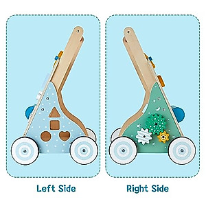 medoga Wooden Baby Walker, 10 in 1 Baby Activity Center Walker Adjustable Wood Toddler Walker Push Walker toy for Boys and Girls (BW001)