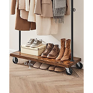 VASAGLE Clothes Rail for Bedroom, Heavy-Duty Clothes Rack, Industrial Pipe Rolling Garment Rack with Shelf, Top Rail Max. Load 90 kg, Laundry Room, Retail Store, Rustic Brown and Black HSR65BXV1